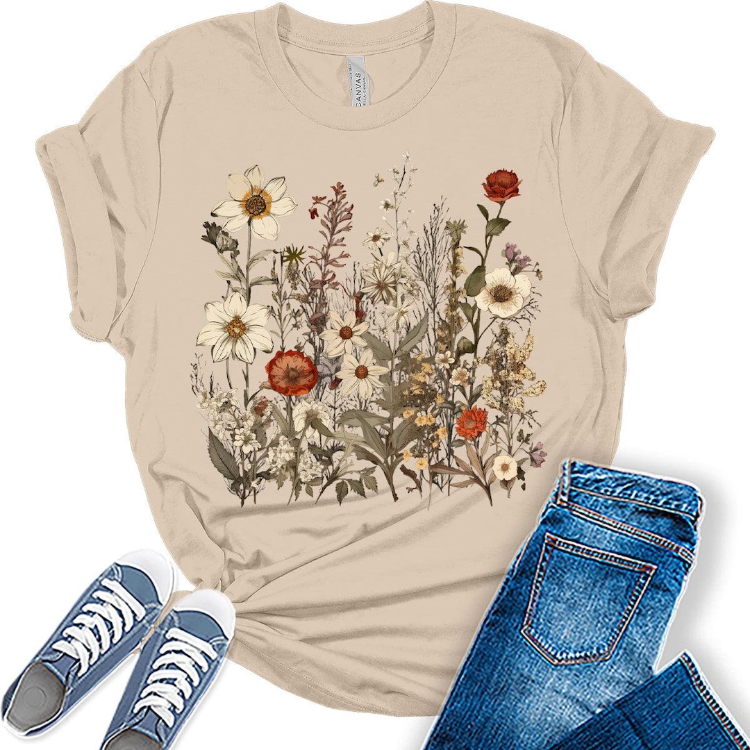 Boho Wildflower Collage Shirt Floral Womens Graphic Tees, Flower Shirt ...