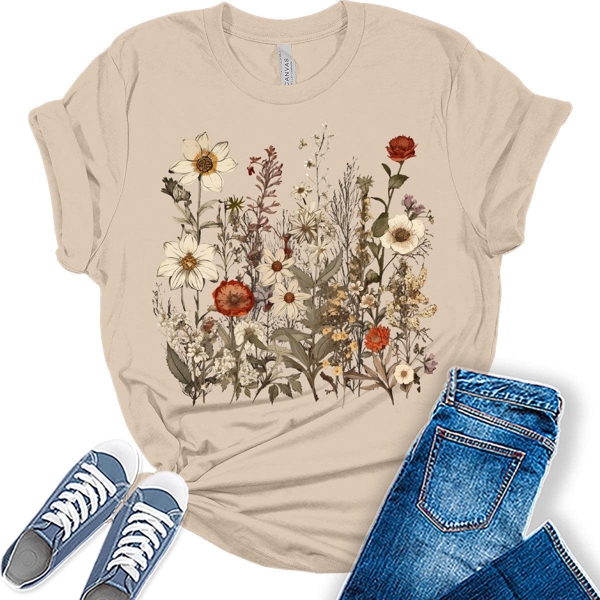Boho Wildflower Collage Shirt Floral Womens Graphic Tees, Flower Shirt ...