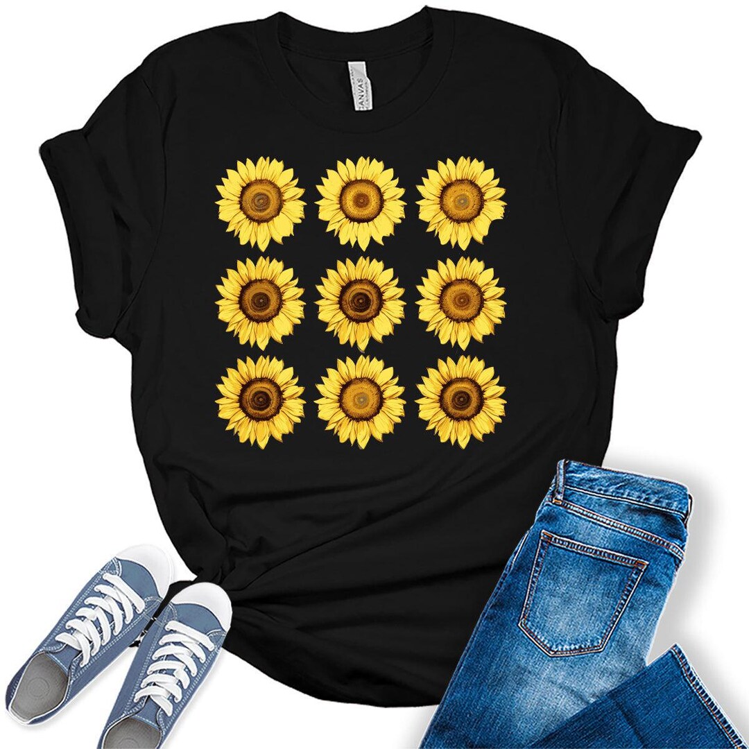 Sunflower Shirts Vintage Floral Graphic Tees Casual Bella Plus Sized ...