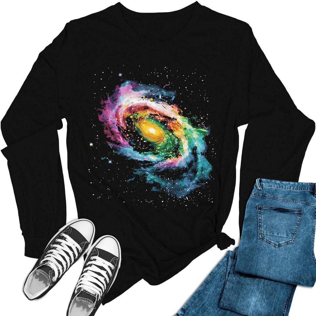 Womens Galaxy Graphic Long Sleeve Tee: Trendy Outer Space Shirt - Etsy