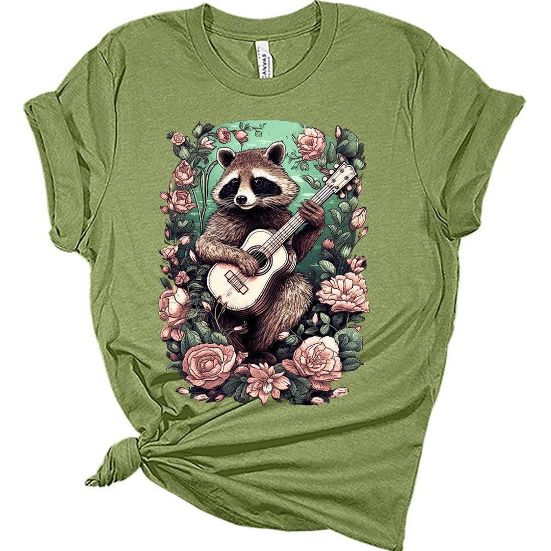 Cottagecore Raccoon Playing Guitar Cute Floral T-shirt, Gifts for Her ...