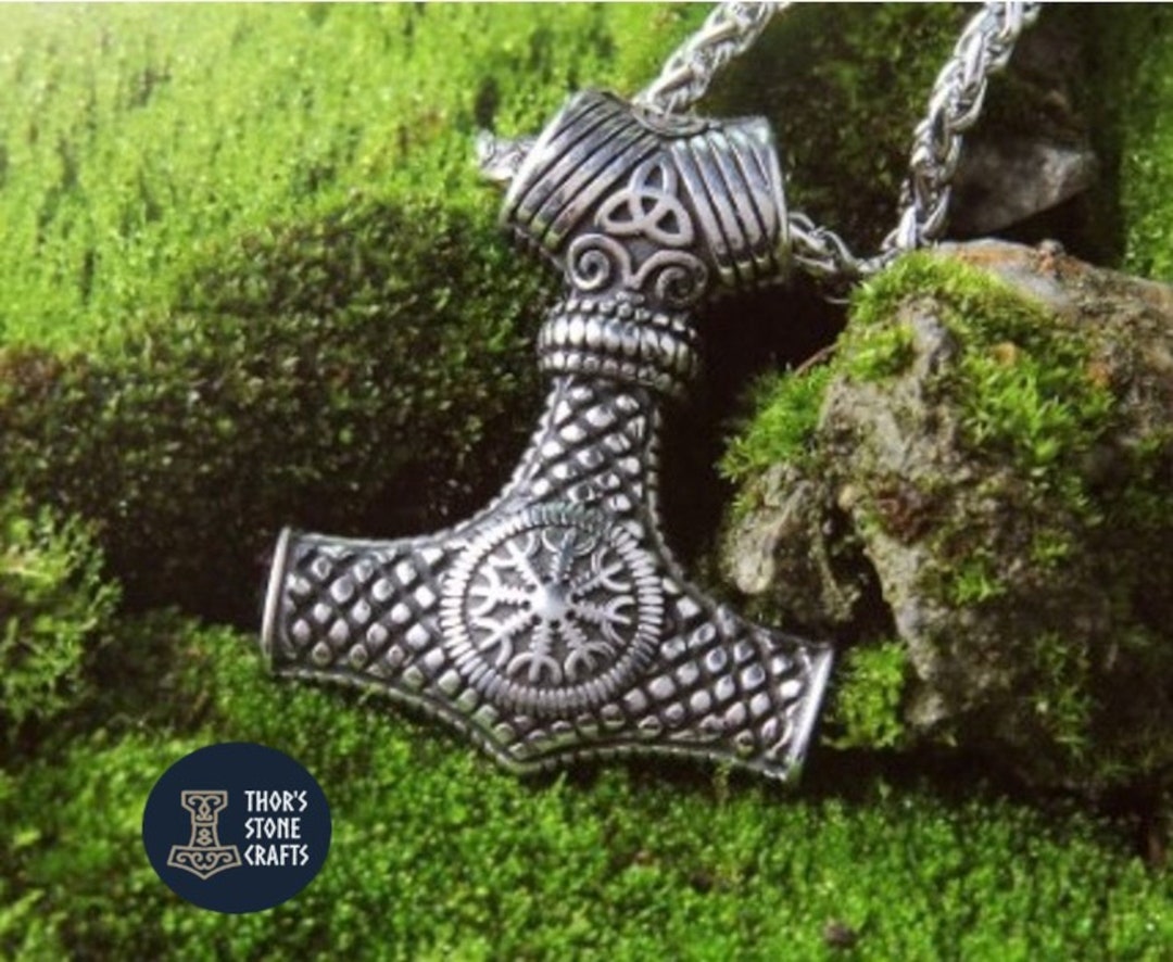Viking Thor Hammer Mjolnir Helm of Awe Aegishjalmr Pendant Necklace - Etsy