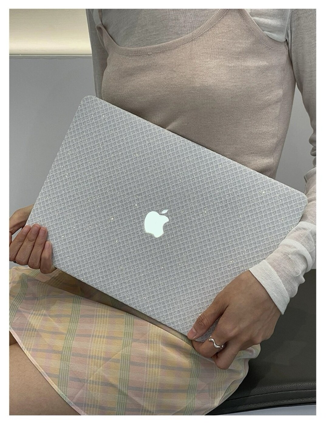Sparkling Glitter Check Fabric Pattern MacBook Pro Air 13 M1 M2 M3 13.5 ...