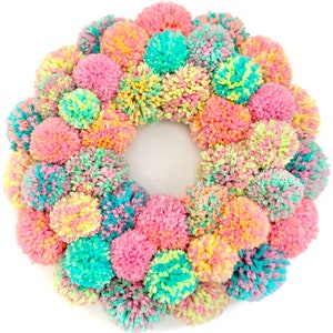 Pastel Pom Pom Wreath / Sherbet Colored Home Decor / Spring Easter Wall ...