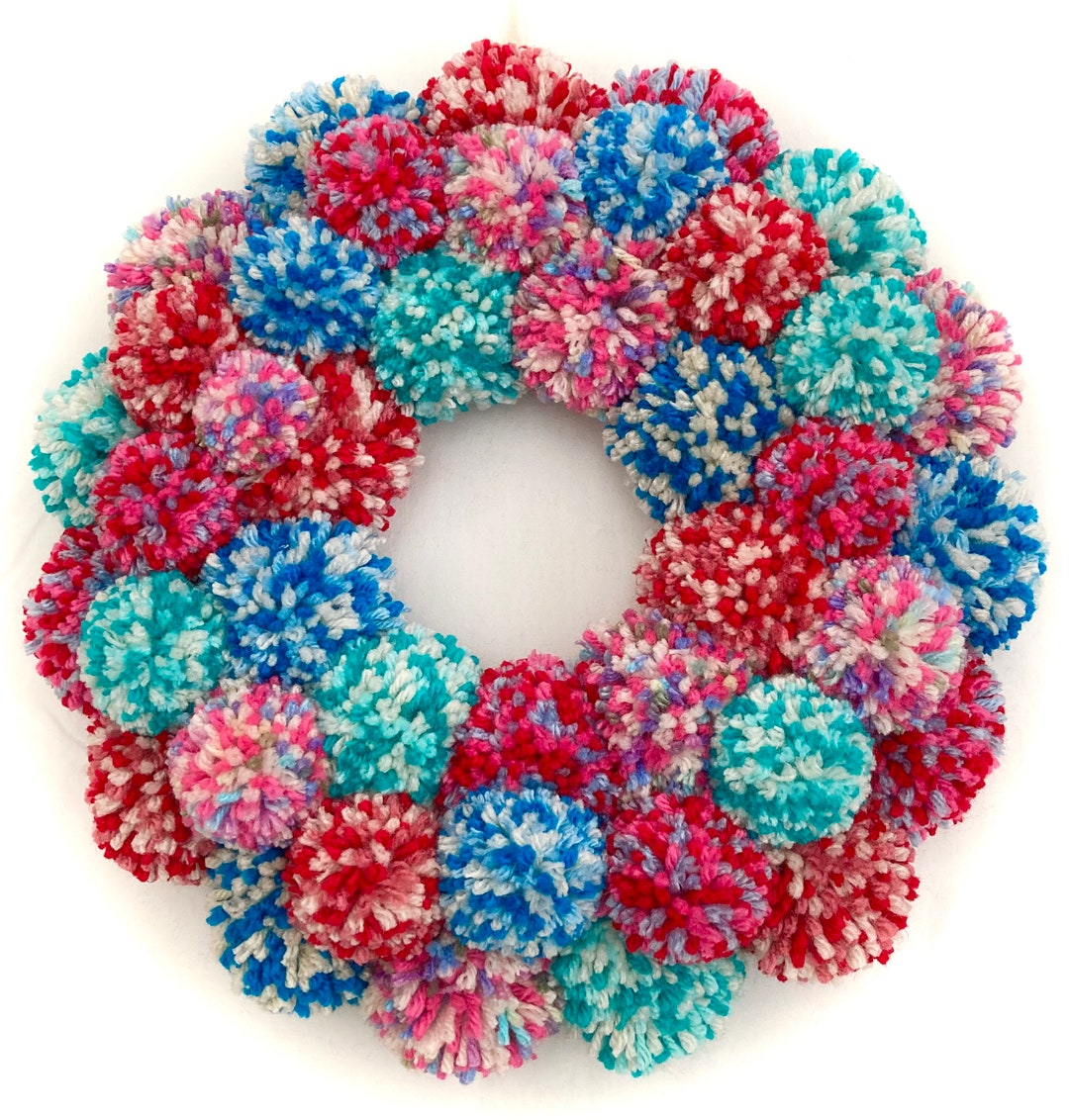 Cozy Winter Pom Pom Wreath / Yarn Home Decor / Multicolored Baby Kids ...