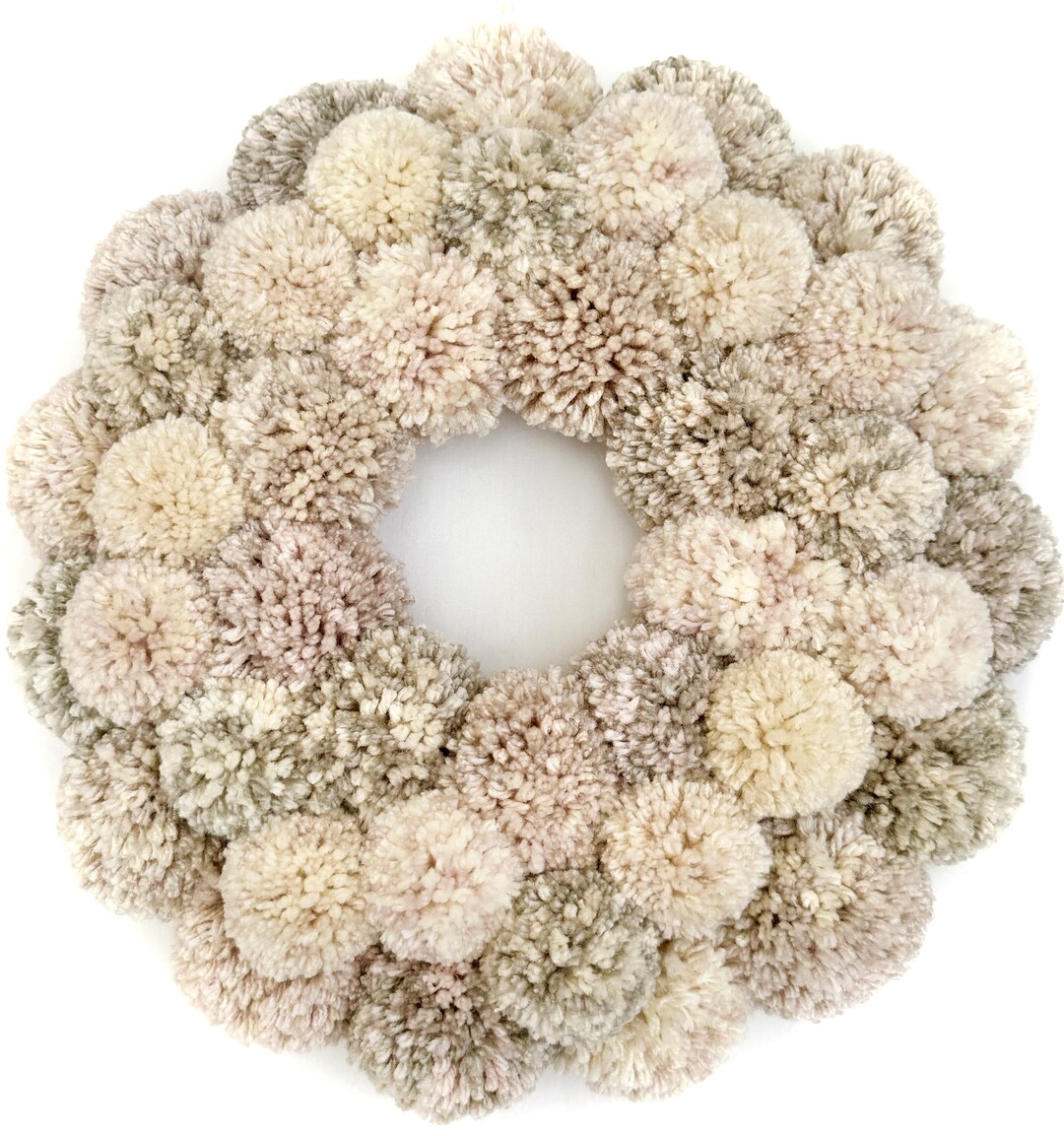 Neutral Colors Pom Pom Wreath / Nature Inspired Wall Hanging / Beach ...