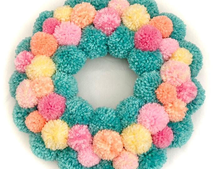 Spring Pom Pom Wreath / Robin Egg Blue Decor / Summer Pompom Wreath ...