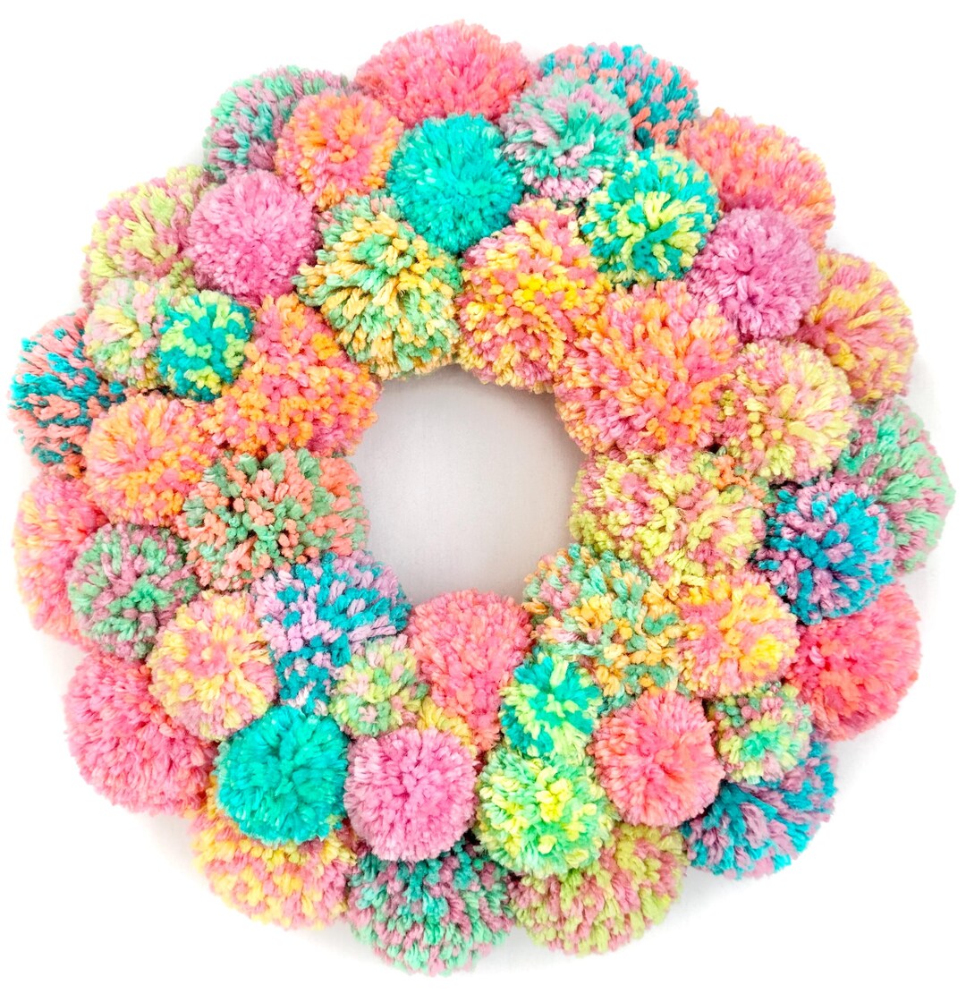 Pastel Pom Pom Wreath / Sherbet Colored Home Decor / Fun Spring Easter ...