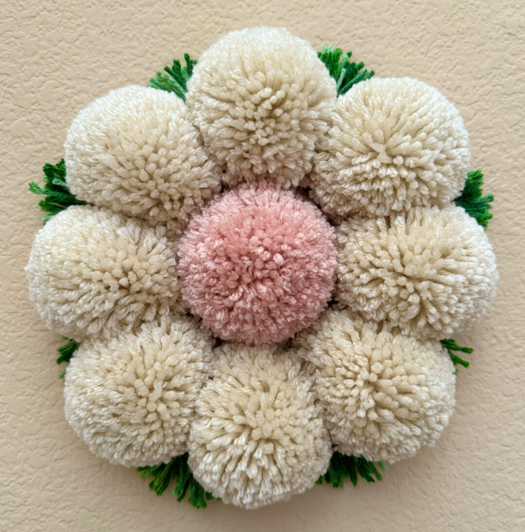 Jumbo off White Yarn Flower / Giant Pom Pom Daisy Door Decor / Neutral ...
