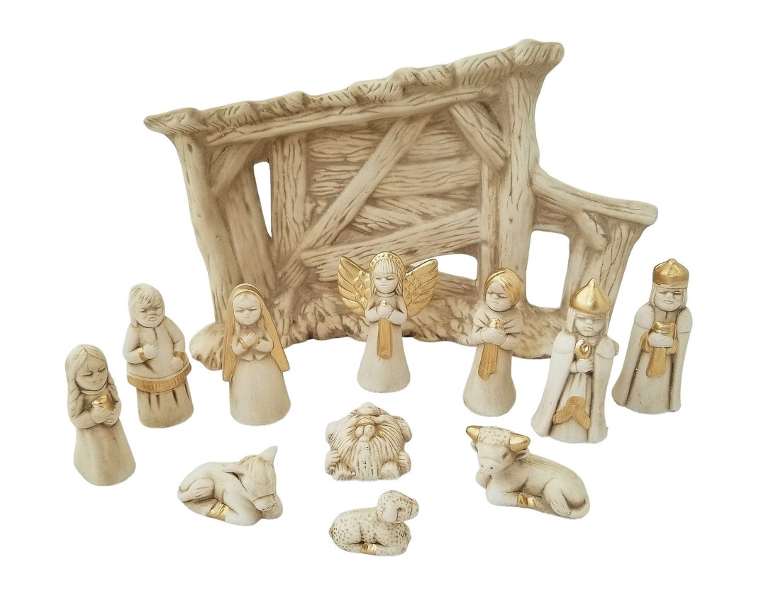 Twelve Piece Ceramic Nativity Set With Creche - Etsy