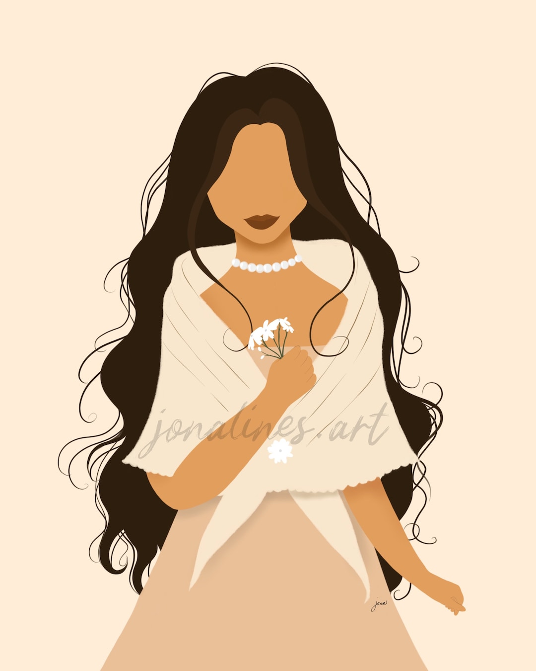 Filipina Artwork Wearing Filipiniana and Holding a Sampaguita - Etsy
