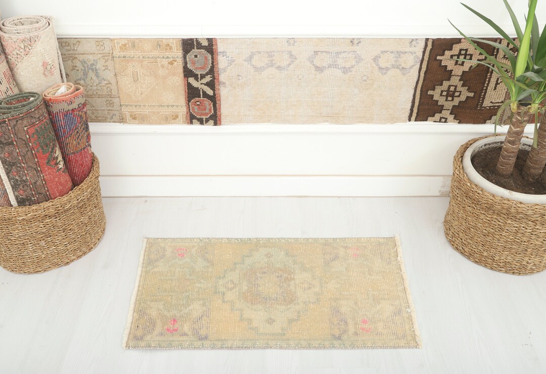 Oushak Mini Rug, 2x3 Vintage Mini Rug, Turkish Door Mat, Anatolian Mini ...