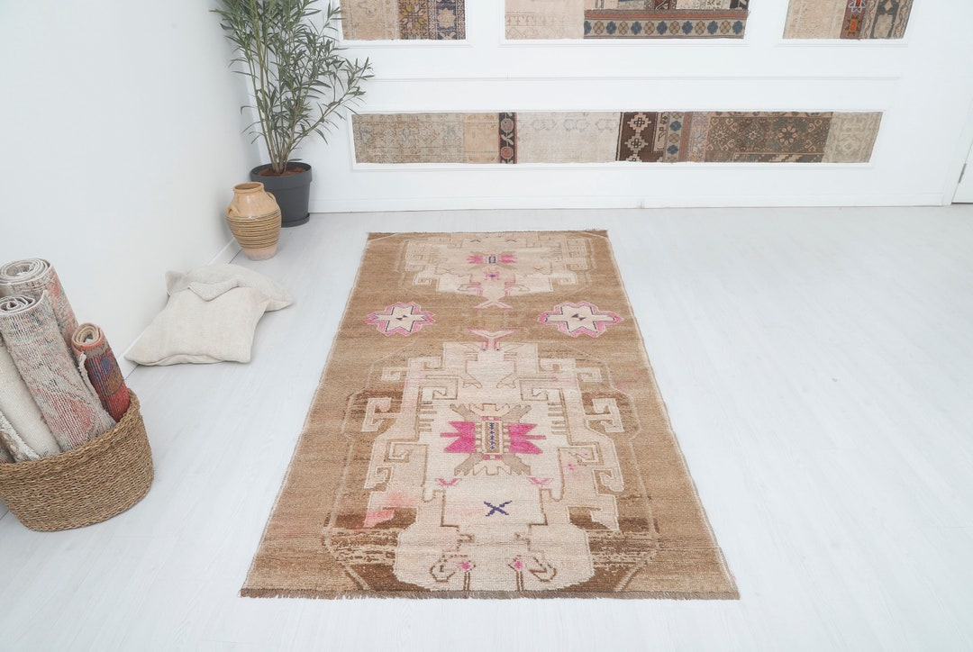 Unique Vintage Rug, 4x9 Rug, Brown Turkish Rug, Area Rug, Anatolian Rug ...