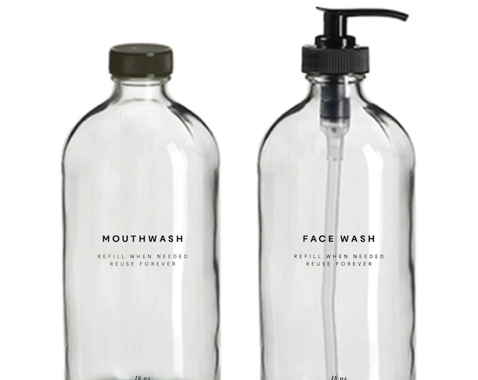 Mouthwash and Face Wash Bottles 16oz Glass Clear - Etsy
