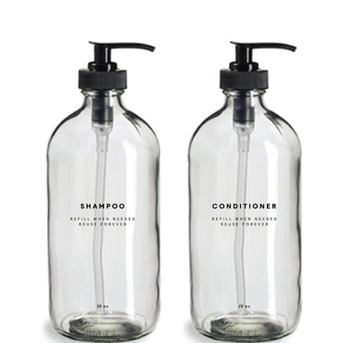Shampoo & Conditioner Set 16oz Glass Clear Refillable - Etsy