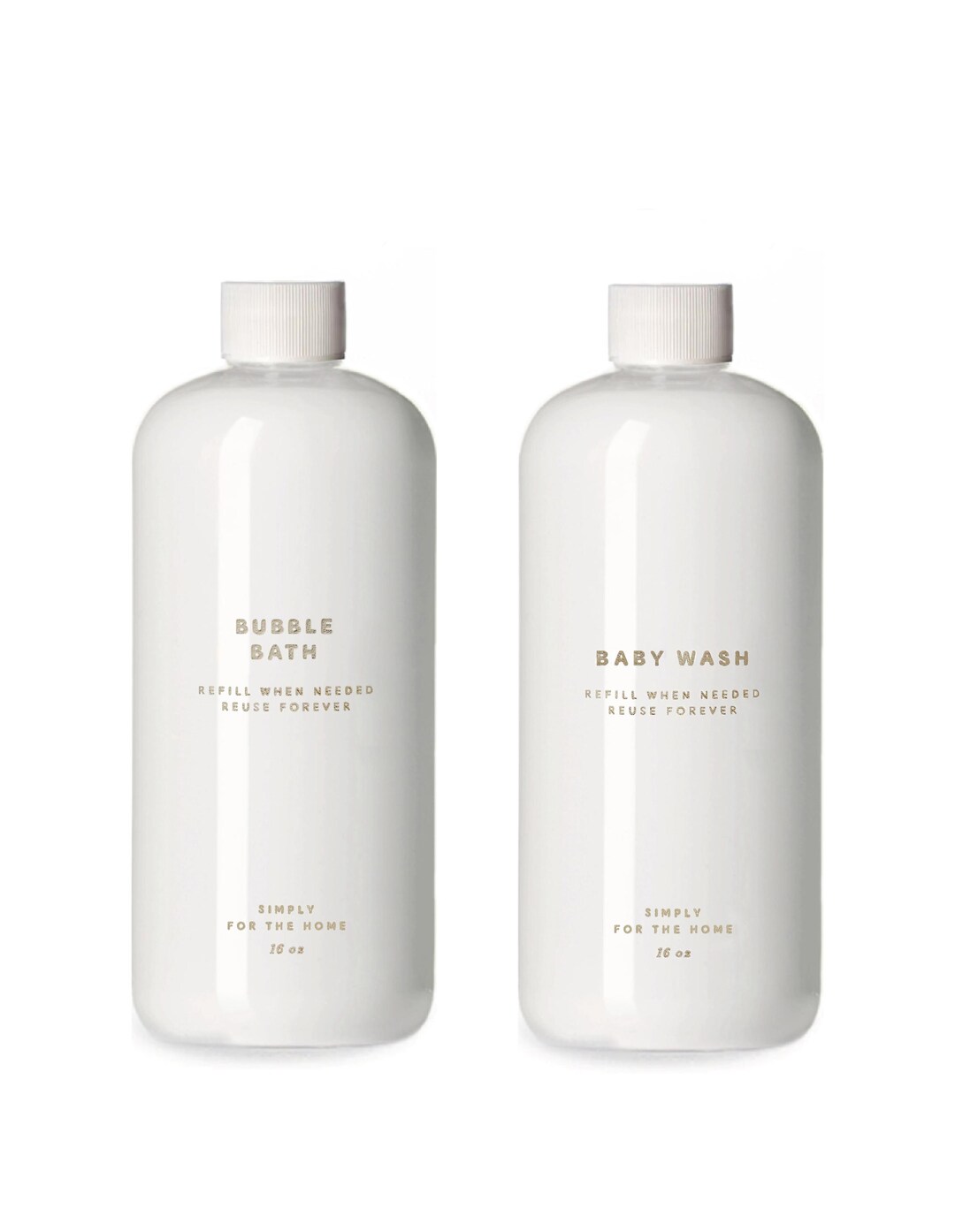 Bubble Bath & Baby Wash Set - 16oz, Opaque, Refillable Bottles ...