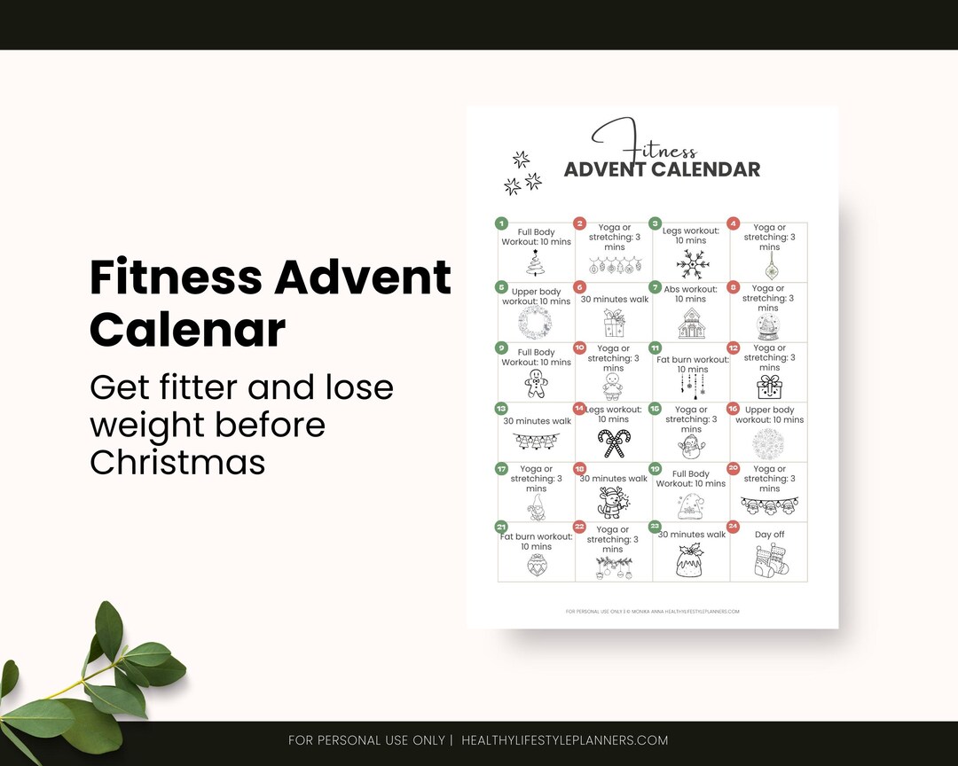 Fitness Advent Calendar | With Links to Workout Videos - Etsy
