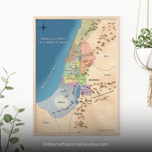 Tribes of Israel Map: Promised Land, Old Testament Christian Art - Etsy