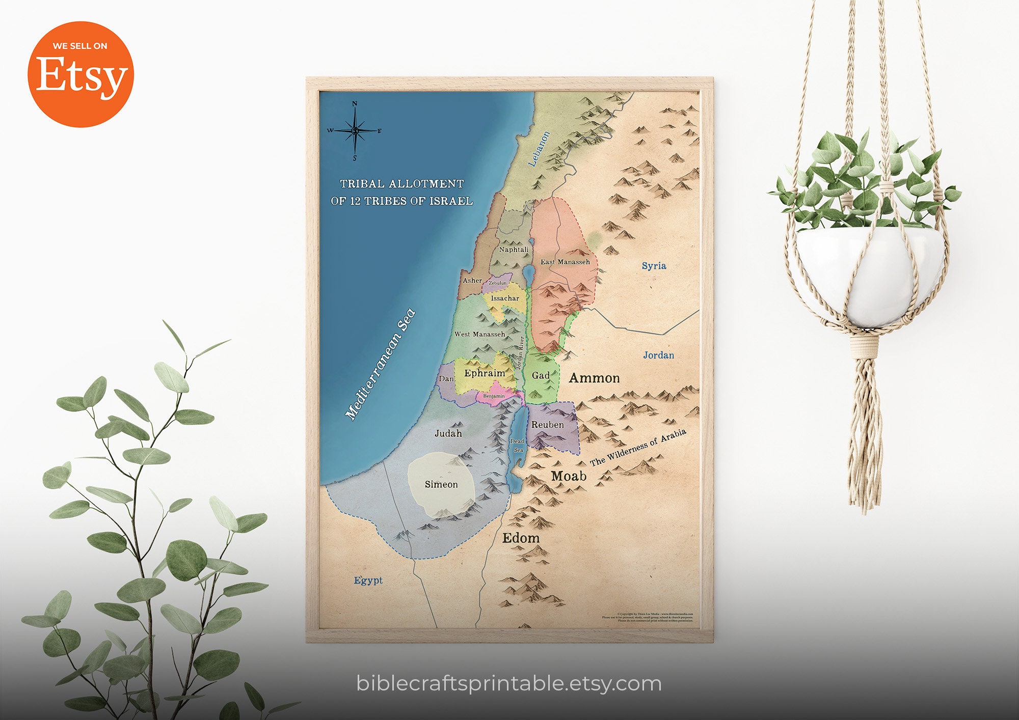 Tribes of Israel Map: Promised Land, Old Testament Christian Art - Etsy
