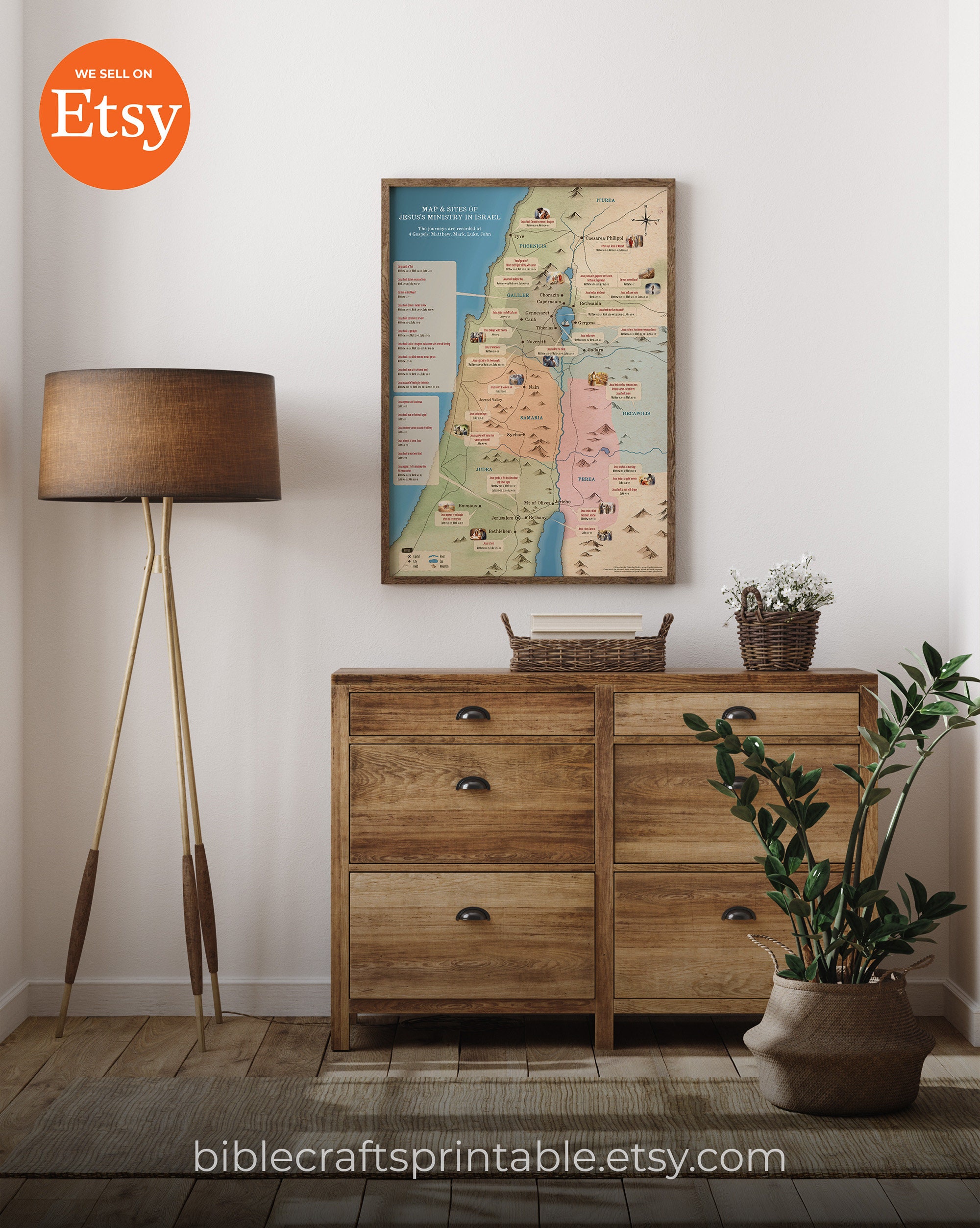 Jesus' Ministry in Israel Map: New Testament Christian Wall Art - Etsy