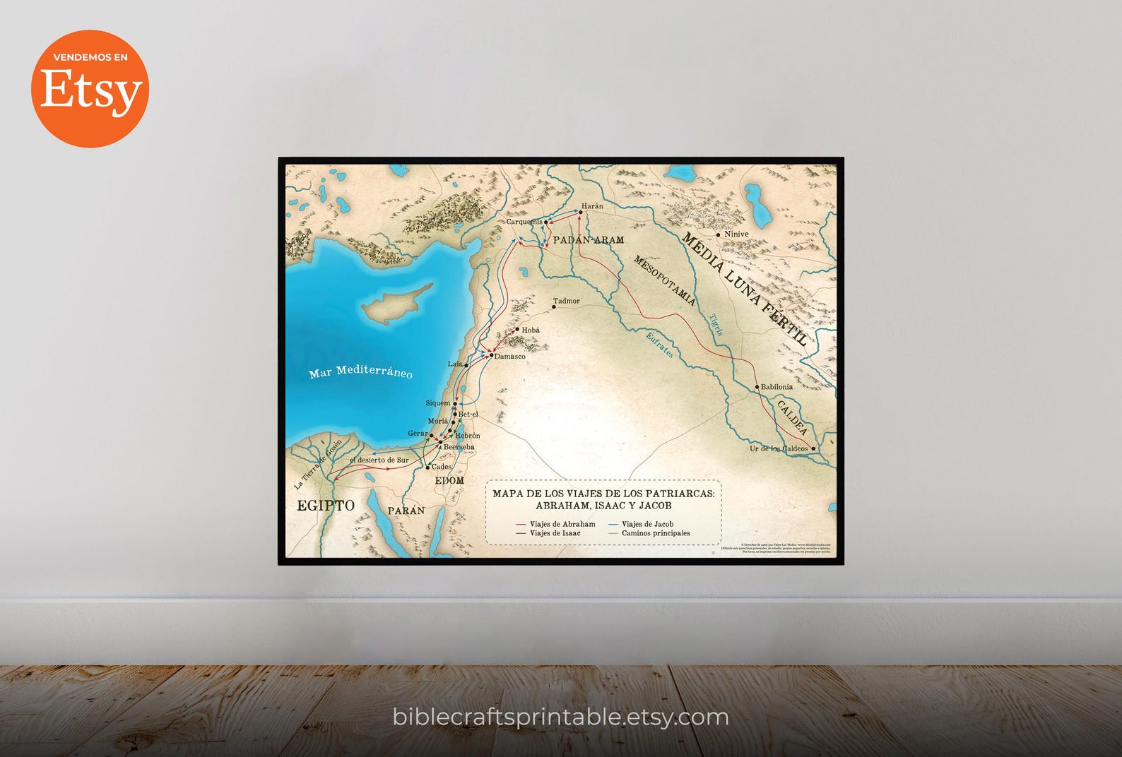 Abraham, Isaac, Jacob Bible Map: Old Testament Israel Travels (digital ...