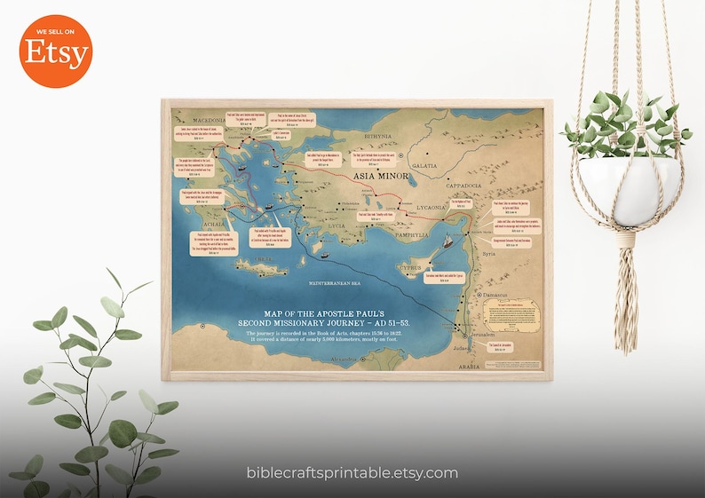 Paul's Second Missionary Journey Map: Bible Study Decor (digital ...