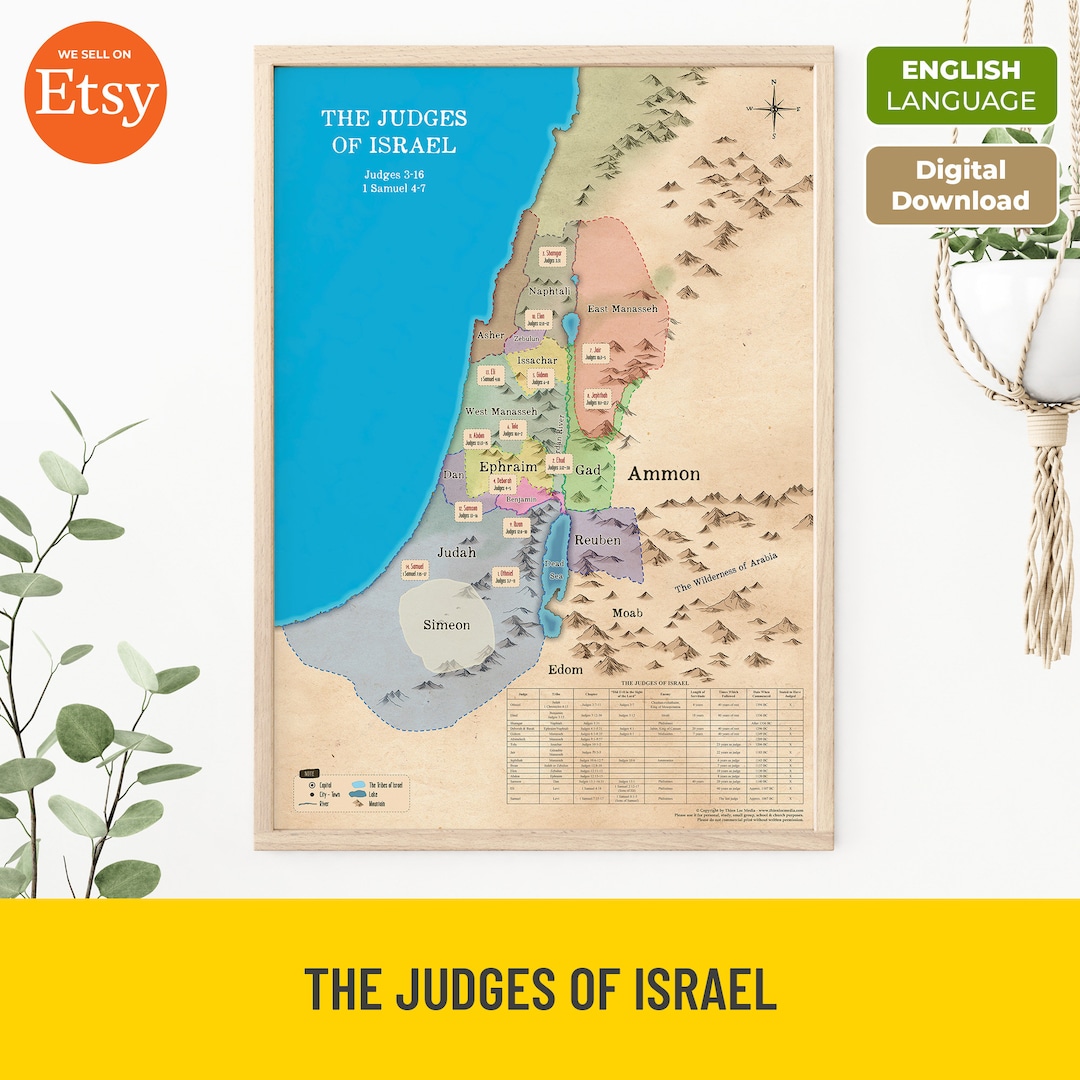 The Judges of Israel Bible Map Old New Testament Instant Download - Etsy