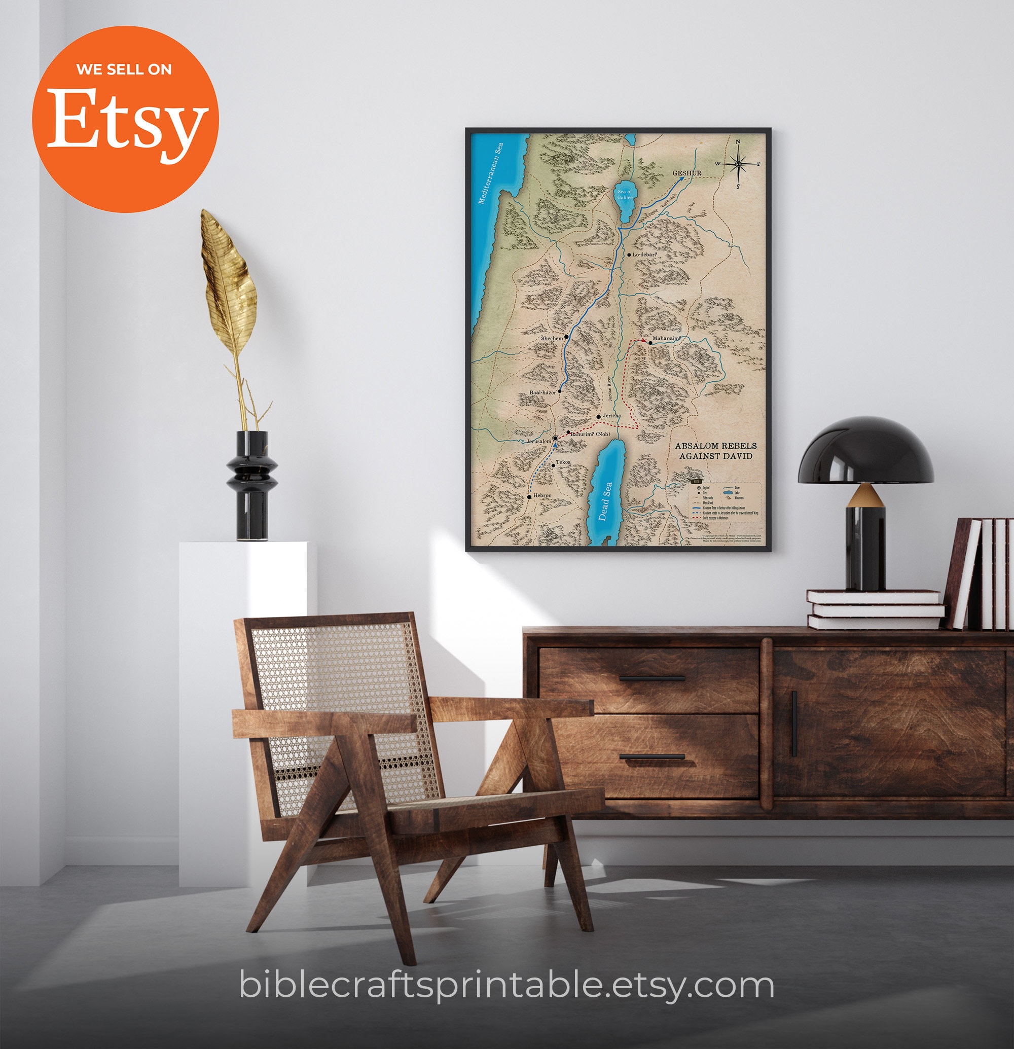 Absaloms Rebellion Against David Map, Printable Bible Map, Old ...