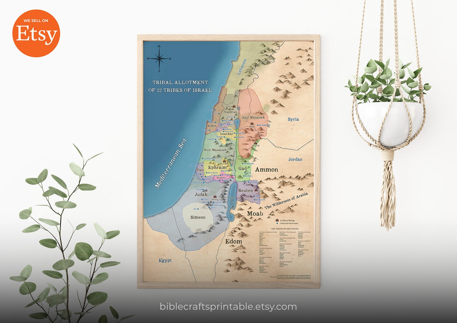 Tribal Allotment Map: 12 Tribes of Israel, Old Testament (digital ...