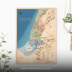 Tribal Allotment Map: 12 Tribes of Israel, Old Testament (digital ...