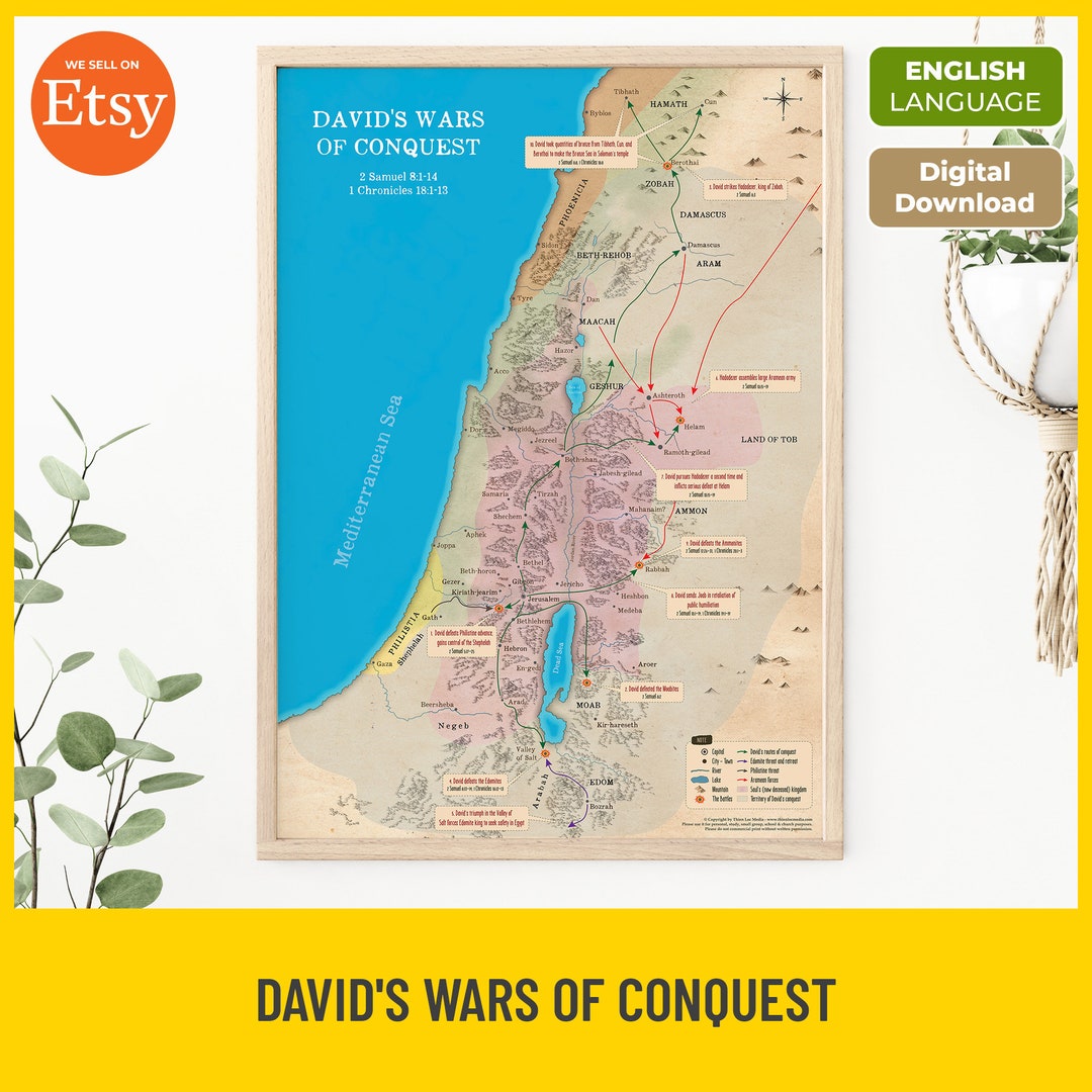 David’s Wars of Conquest Map, Printable Bible Map, King David’s Battles ...
