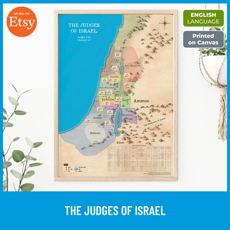 Judges of Israel Map: Old Testament Bible Study, Christian Wall Art - Etsy
