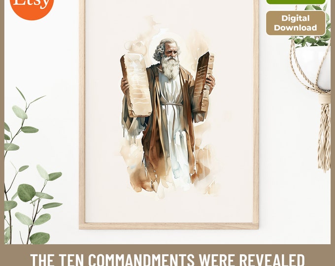 Moses and the Ten Commandments Matte Canvas Print, Christian Artwork ...