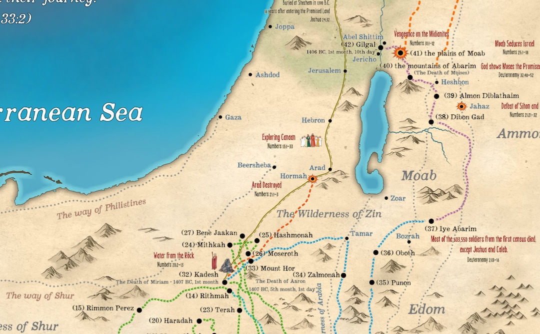 Map of the Route of the Exodus of the Israelites From Egypt - Etsy