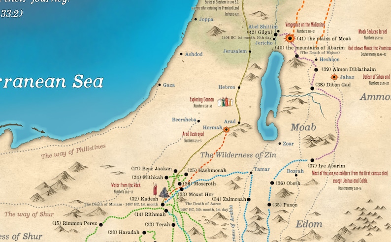 Map of the Route of the Exodus of the Israelites From Egypt, Bible Maps ...