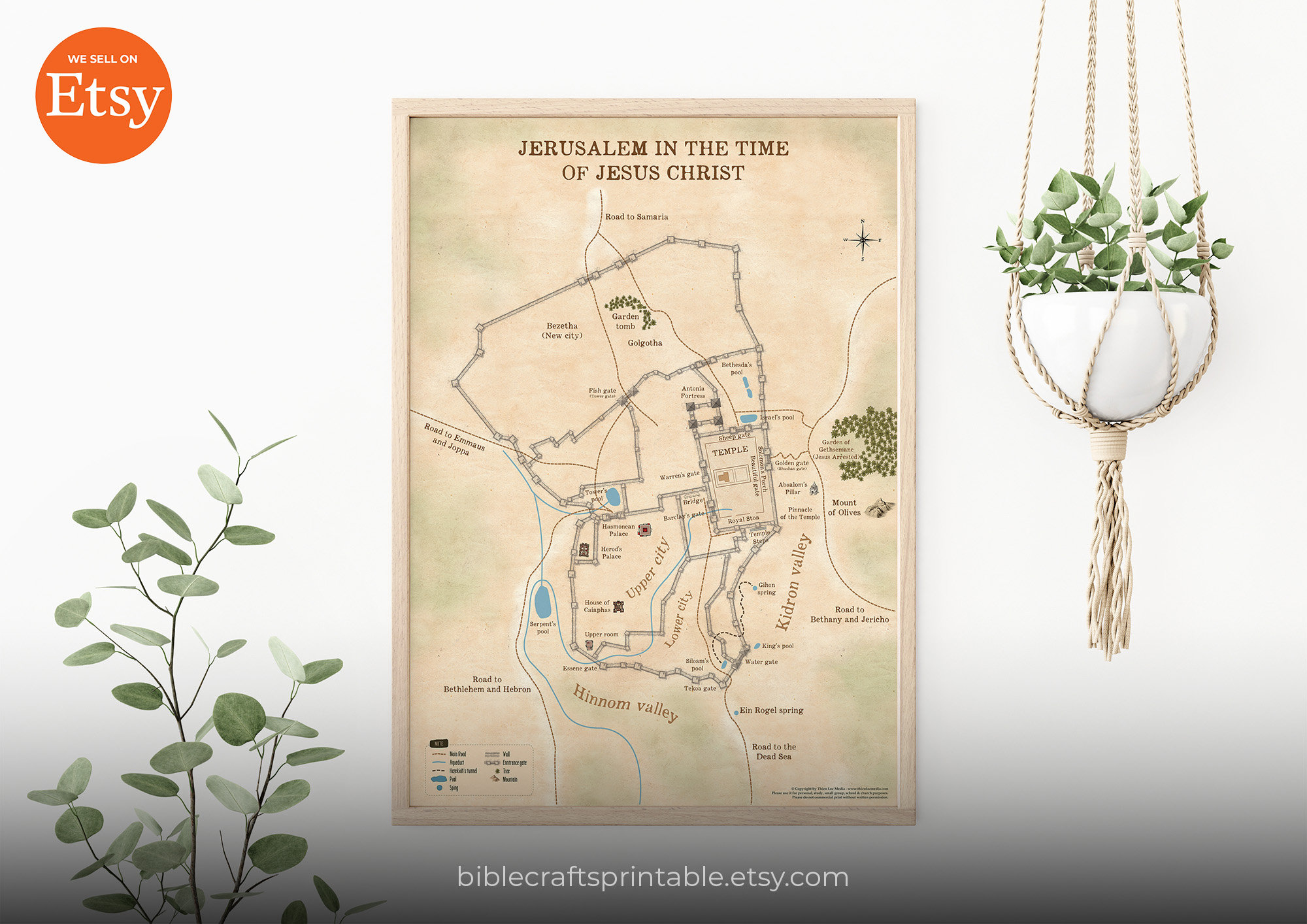 Map of Jerusalem in the Time of Jesus, Printable Bible Map, New ...