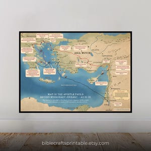 Paul's Second Missionary Journey Map: Christian Wall Art, Bible Study ...