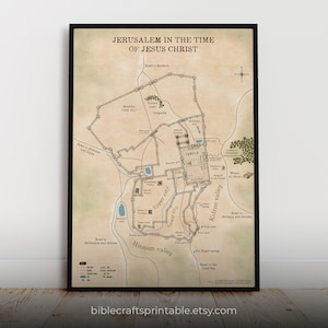 Map of Jerusalem in the Time of Jesus, Printable Bible Map, Holy Land ...