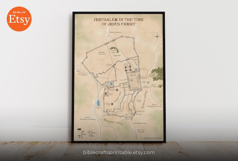 Jerusalem Map in the Time of Jesus: Holy Land Bible Map (digital ...