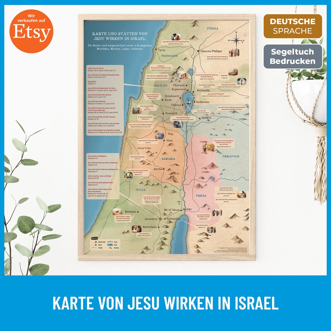 Karte Von Jesu Wirken in Israel, Druckbare Bibelkarte, Neues Testament ...