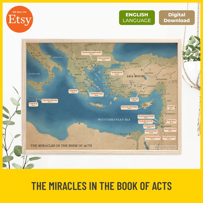 Book of Acts Map: New Testament Miracles, Bible Study Aid (digital ...