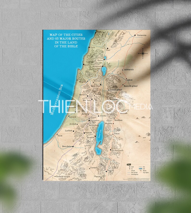 Map of the Cities and 03 Major Routes in the Land of the Bible, Bible ...