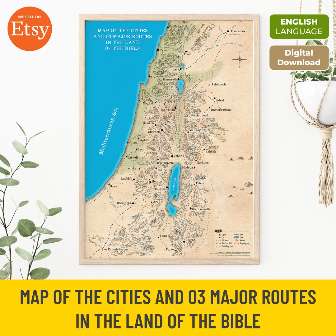 Map of the Cities and 03 Major Routes in the Land of the Bible, Bible ...
