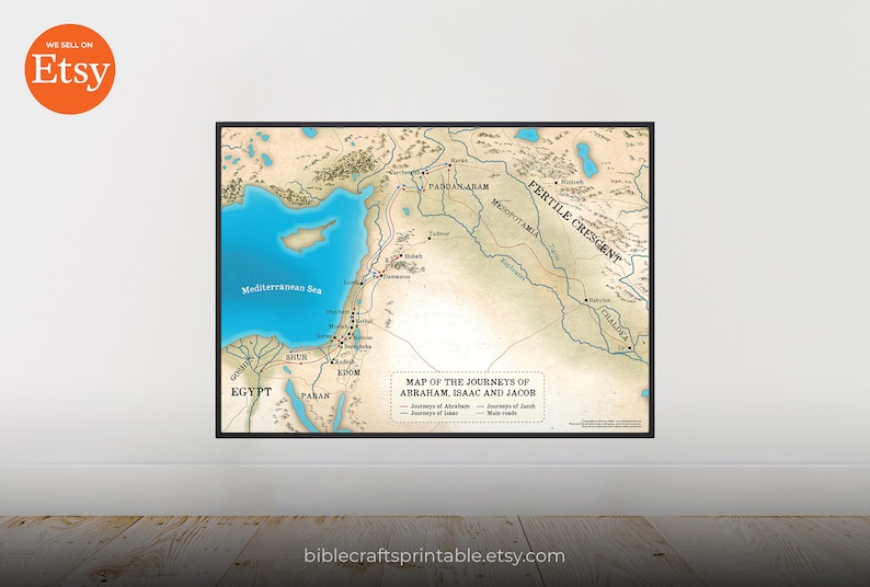 Abraham, Isaac & Jacob Map: Old Testament Journeys, Christian Wall Art ...