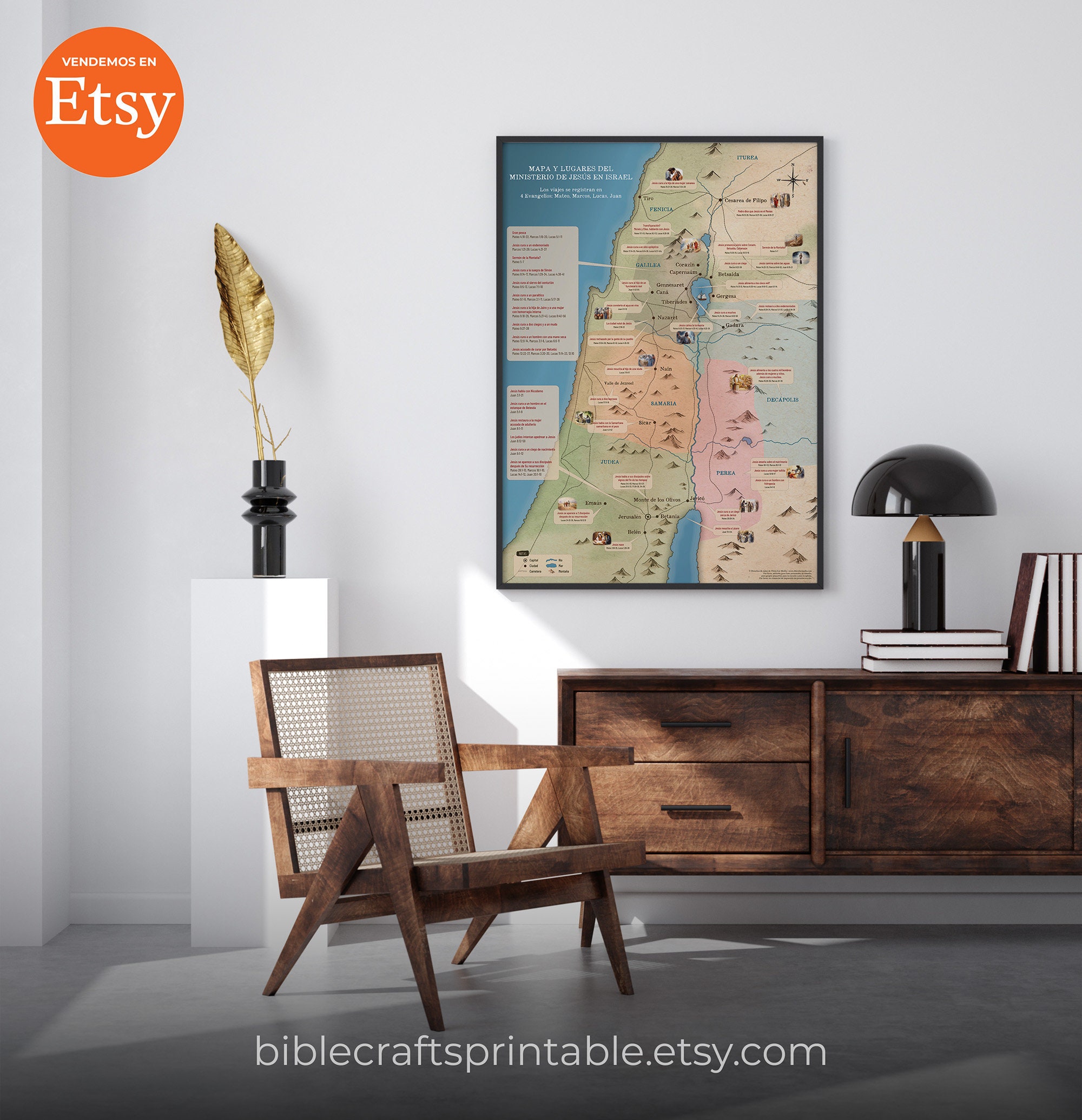 Jesus Ministry in Israel Map: Biblical Canvas Print, New Testament ...