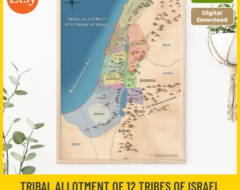 Tribes of Israel Map: Promised Land, Old Testament Bible Study (digital ...