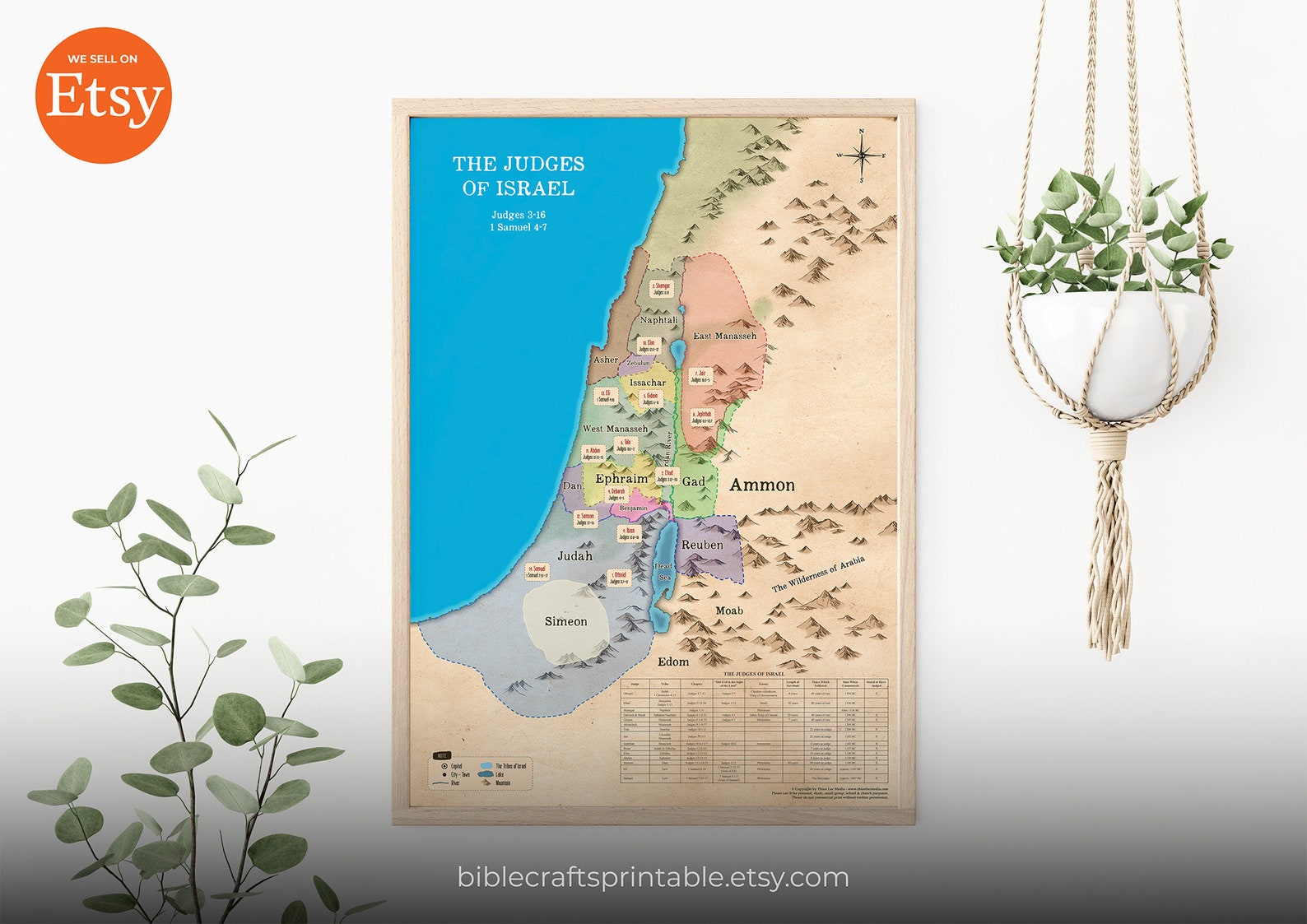 Judges of Israel Map: Old Testament Bible Study, Christian Wall Art - Etsy