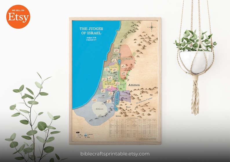 The Judges of Israel Map, Printable Bible Map, Old Testament Leaders ...