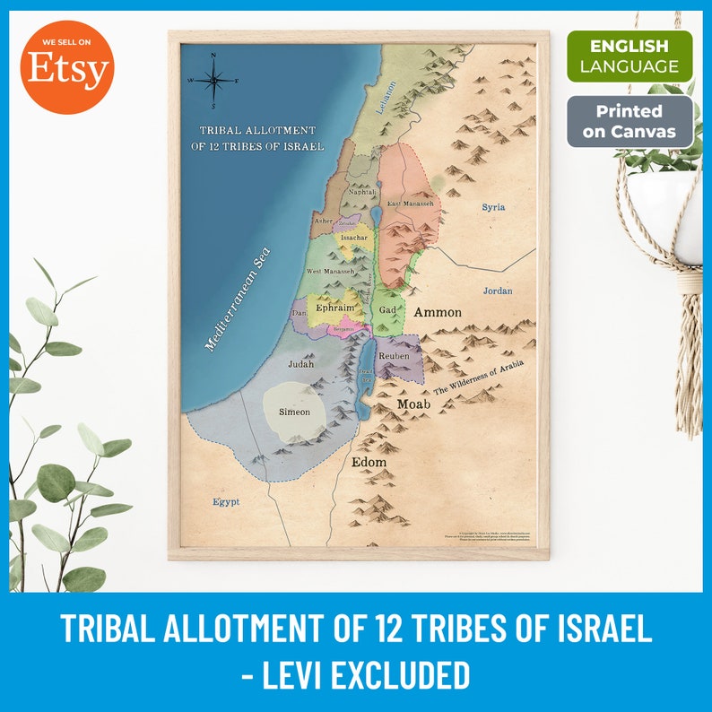 Tribes of Israel Map: Promised Land, Old Testament Christian Art - Etsy