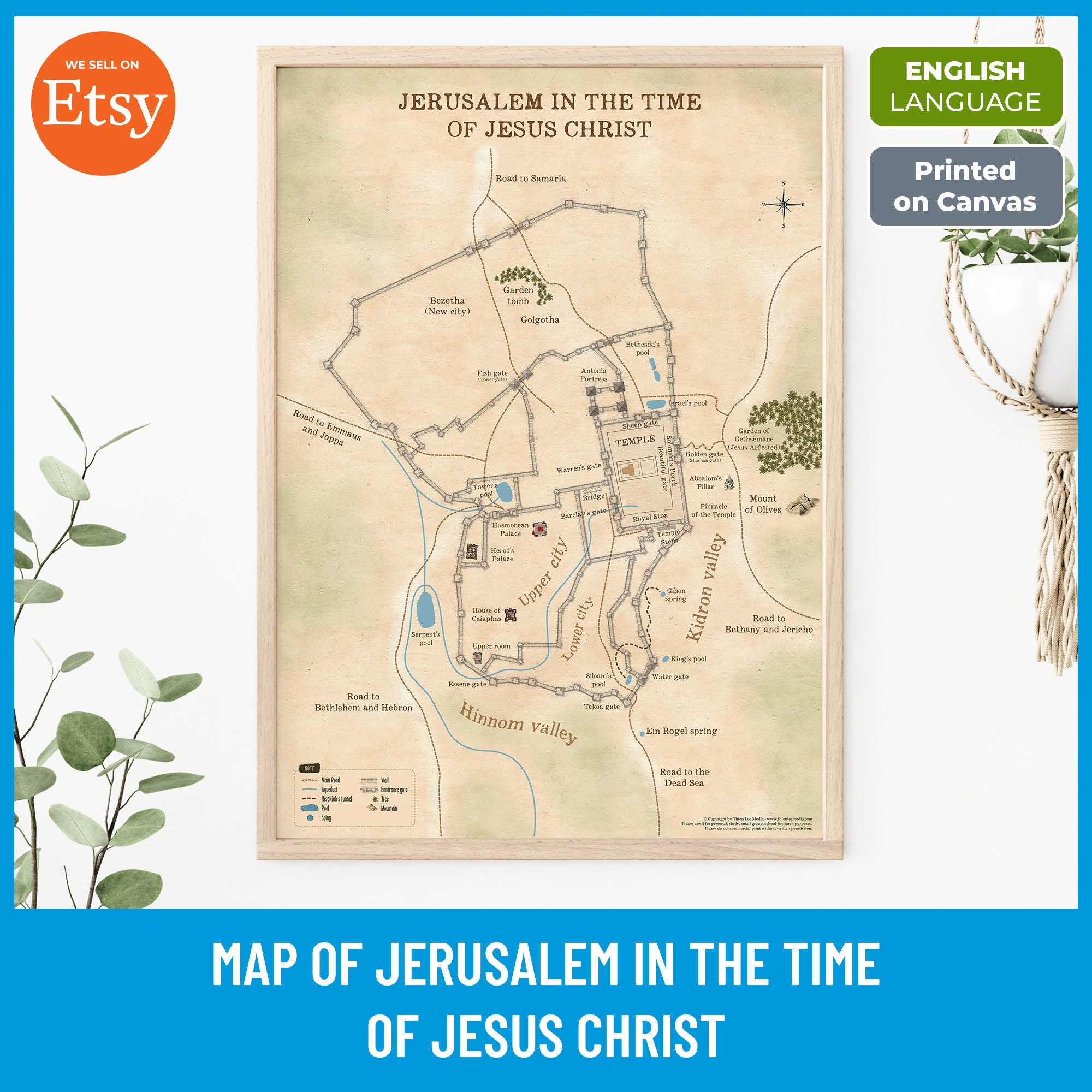 Map of Jerusalem in the Time of Jesus, Printable Bible Map, New ...
